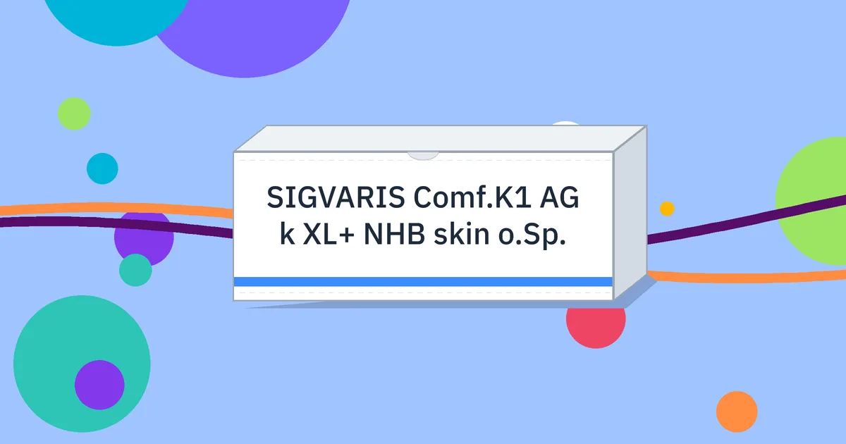 Symbolbild: Packung mit der Aufschrift SIGVARIS Comf.K1 AG k XL+ NHB skin o.Sp. (PZN 17098109) – Verfügbarkeit und Bezug in Apotheken in Frankfurt am Main