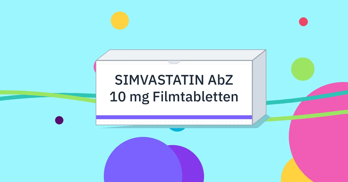 Symbolbild: Packung mit der Aufschrift SIMVASTATIN AbZ 10 mg Filmtabletten (PZN 00014048) – Verfügbarkeit und Bezug in Apotheken in Frankfurt am Main