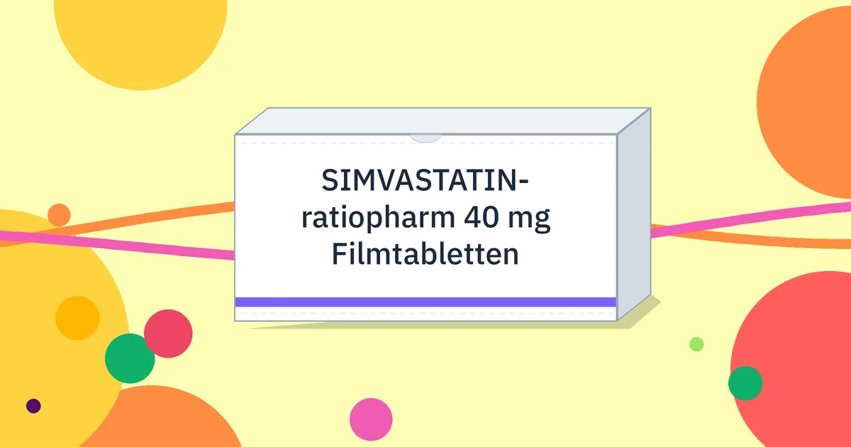 Symbolbild: Packung mit der Aufschrift SIMVASTATIN-ratiopharm 40 mg Filmtabletten (PZN 03508704) – Verfügbarkeit und Bezug in Apotheken in Frankfurt am Main