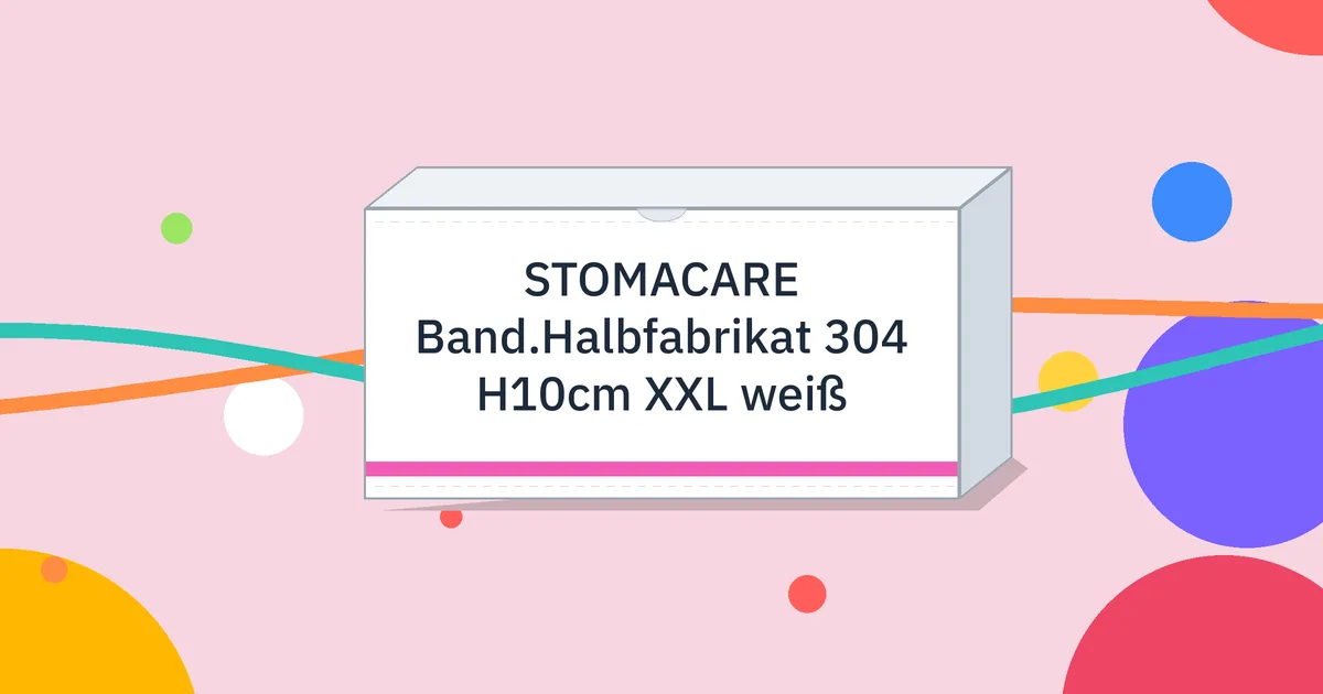 Symbolbild: Packung mit der Aufschrift STOMACARE Band.Halbfabrikat 304 H10cm XXL weiß (PZN 03416014) – Verfügbarkeit und Bezug in Apotheken in Frankfurt am Main