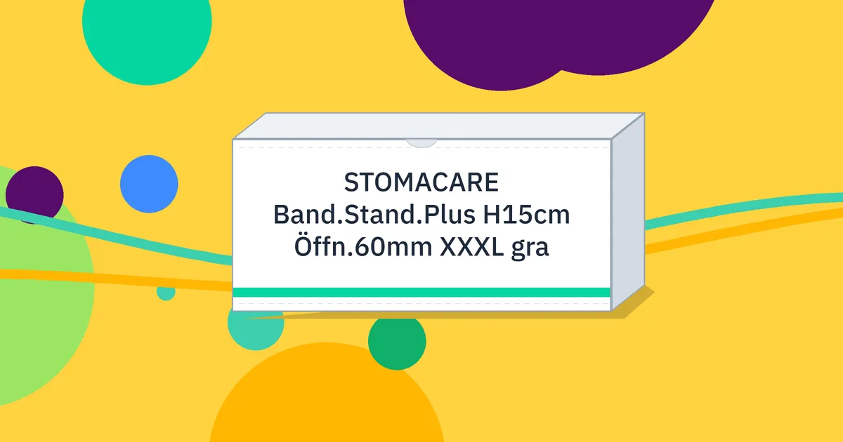 Symbolbild: Packung mit der Aufschrift STOMACARE Band.Stand.Plus H15cm Öffn.60mm XXXL gra (PZN 16750329) – Verfügbarkeit und Bezug in Apotheken in Frankfurt am Main