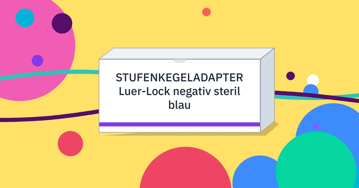Symbolbild: Packung mit der Aufschrift STUFENKEGELADAPTER Luer-Lock negativ steril blau (PZN 17366320) – Verfügbarkeit und Bezug in Apotheken in Frankfurt am Main