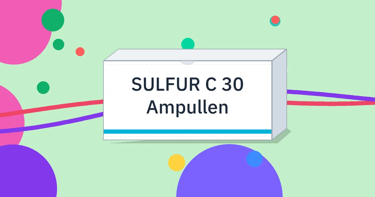 Symbolbild: Packung mit der Aufschrift SULFUR C 30 Ampullen (PZN 11708481) – Verfügbarkeit und Bezug in Apotheken in Frankfurt am Main