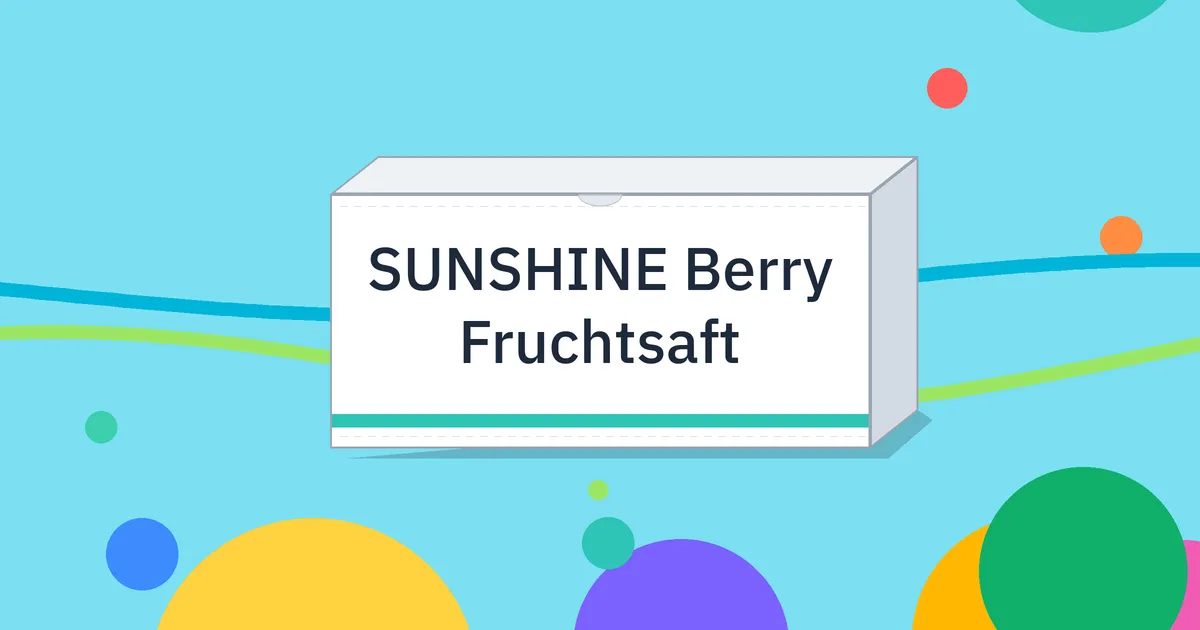 Symbolbild: Packung mit der Aufschrift SUNSHINE Berry Fruchtsaft (PZN 17636328) – Verfügbarkeit und Bezug in Apotheken in Frankfurt am Main