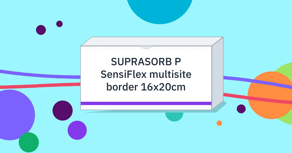 Symbolbild: Packung mit der Aufschrift SUPRASORB P SensiFlex multisite border 16x20cm (PZN 19445383) – Verfügbarkeit und Bezug in Apotheken in Frankfurt am Main