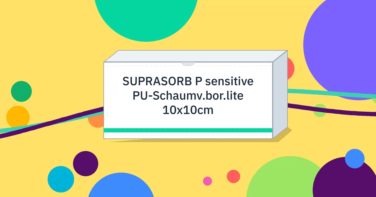 Symbolbild: Packung mit der Aufschrift SUPRASORB P sensitive PU-Schaumv.bor.lite 10x10cm (PZN 20543369) – Verfügbarkeit und Bezug in Apotheken in Frankfurt am Main