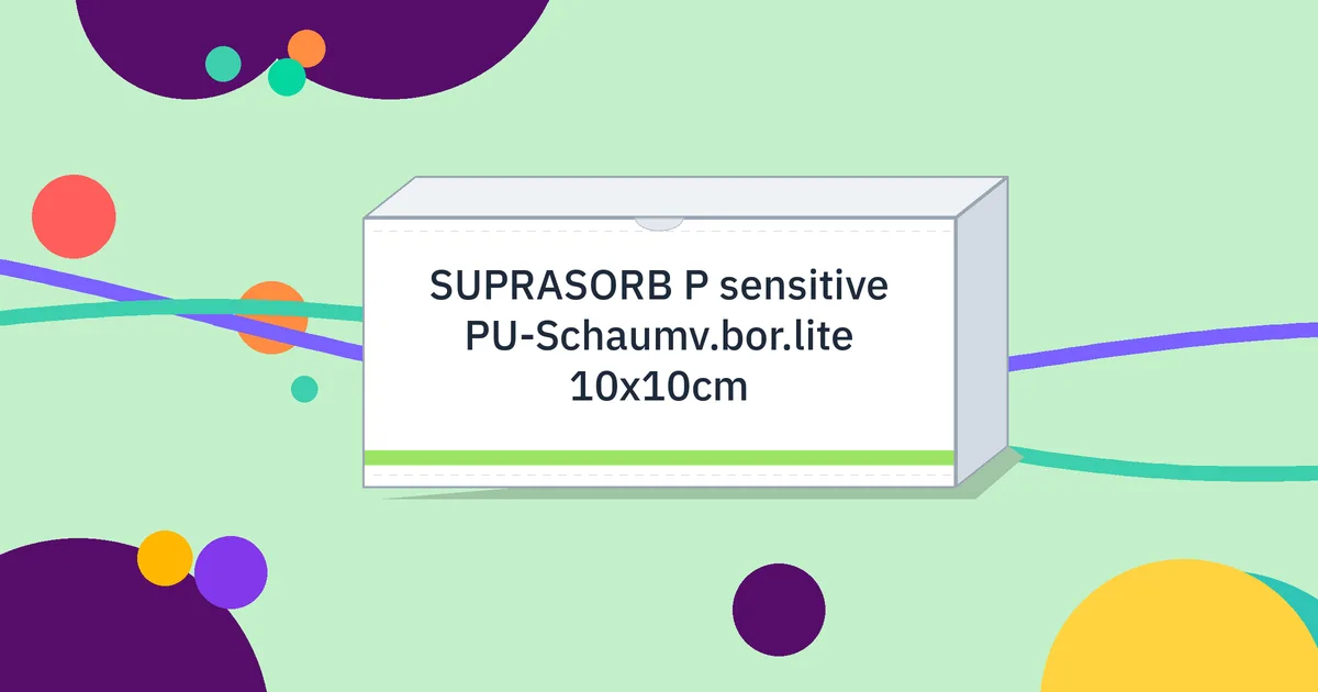 Symbolbild: Packung mit der Aufschrift SUPRASORB P sensitive PU-Schaumv.bor.lite 10x10cm (PZN 11684533) – Verfügbarkeit und Bezug in Apotheken in Frankfurt am Main