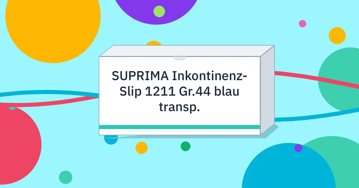 Symbolbild: Packung mit der Aufschrift SUPRIMA Inkontinenz-Slip 1211 Gr.44 blau transp. (PZN 01365933) – Verfügbarkeit und Bezug in Apotheken in Frankfurt am Main
