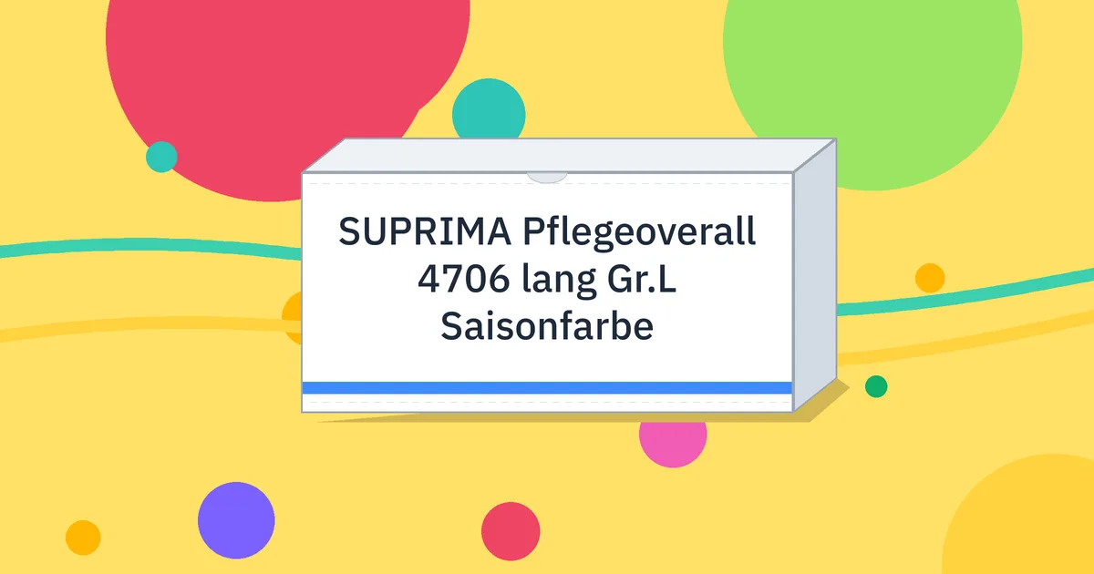Symbolbild: Packung mit der Aufschrift SUPRIMA Pflegeoverall 4706 lang Gr.L Saisonfarbe (PZN 11660308) – Verfügbarkeit und Bezug in Apotheken in Frankfurt am Main