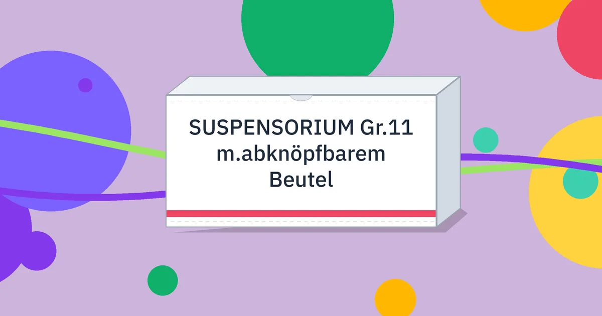 Symbolbild: Packung mit der Aufschrift SUSPENSORIUM Gr.11 m.abknöpfbarem Beutel (PZN 03800882) – Verfügbarkeit und Bezug in Apotheken in Frankfurt am Main