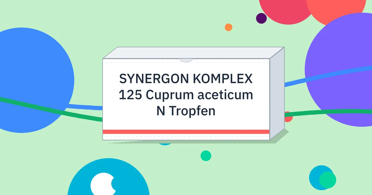 Symbolbild: Packung mit der Aufschrift SYNERGON KOMPLEX 125 Cuprum aceticum N Tropfen (PZN 02232140) – Verfügbarkeit und Bezug in Apotheken in Frankfurt am Main