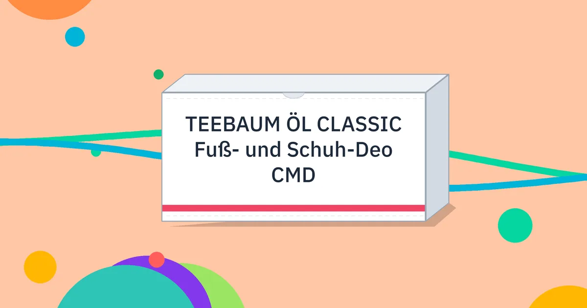 Symbolbild: Packung mit der Aufschrift TEEBAUM ÖL CLASSIC Fuß- und Schuh-Deo CMD (PZN 10034201) – Verfügbarkeit und Bezug in Apotheken in Frankfurt am Main
