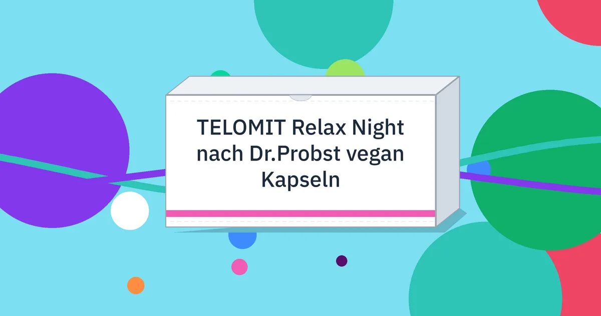 Symbolbild: Packung mit der Aufschrift TELOMIT Relax Night nach Dr.Probst vegan Kapseln (PZN 17456359) – Verfügbarkeit und Bezug in Apotheken in Frankfurt am Main