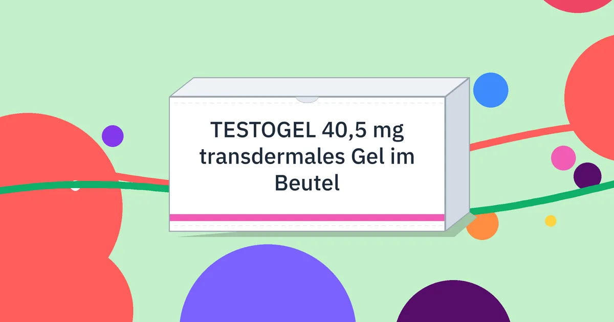 Symbolbild: Packung mit der Aufschrift TESTOGEL 40,5 mg transdermales Gel im Beutel (PZN 17587736) – Verfügbarkeit und Bezug in Apotheken in Frankfurt am Main