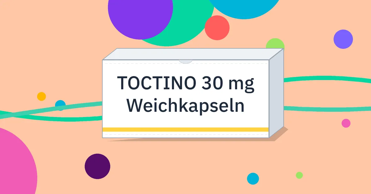Symbolbild: Packung mit der Aufschrift TOCTINO 30 mg Weichkapseln (PZN 16888803) – Verfügbarkeit und Bezug in Apotheken in Frankfurt am Main
