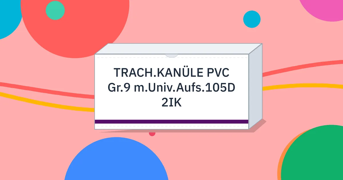 Symbolbild: Packung mit der Aufschrift TRACH.KANÜLE PVC Gr.9 m.Univ.Aufs.105D 2IK (PZN 06995113) – Verfügbarkeit und Bezug in Apotheken in Frankfurt am Main