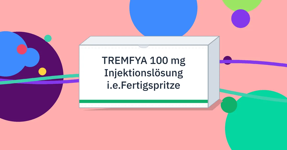 Symbolbild: Packung mit der Aufschrift TREMFYA 100 mg Injektionslösung i.e.Fertigspritze (PZN 18722142) – Verfügbarkeit und Bezug in Apotheken in Frankfurt am Main