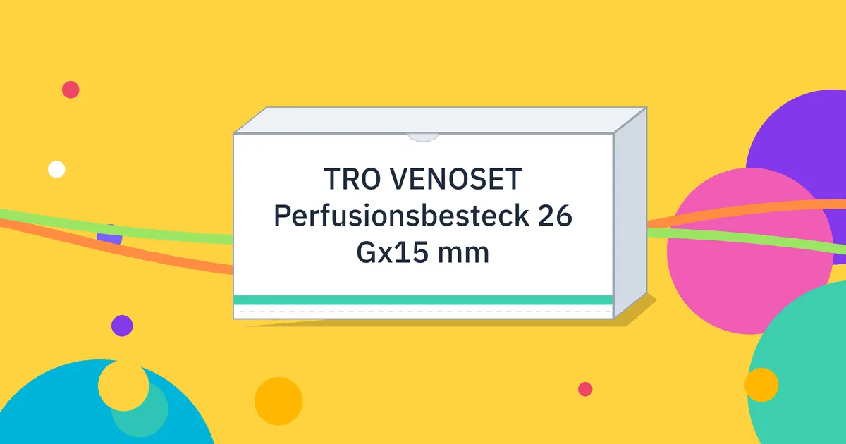 Symbolbild: Packung mit der Aufschrift TRO VENOSET Perfusionsbesteck 26 Gx15 mm (PZN 11563249) – Verfügbarkeit und Bezug in Apotheken in Frankfurt am Main