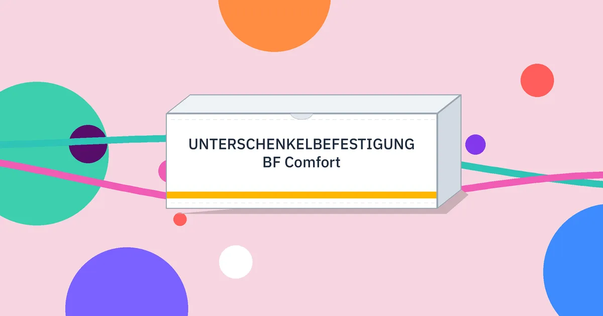 Symbolbild: Packung mit der Aufschrift UNTERSCHENKELBEFESTIGUNG BF Comfort (PZN 07721375) – Verfügbarkeit und Bezug in Apotheken in Frankfurt am Main