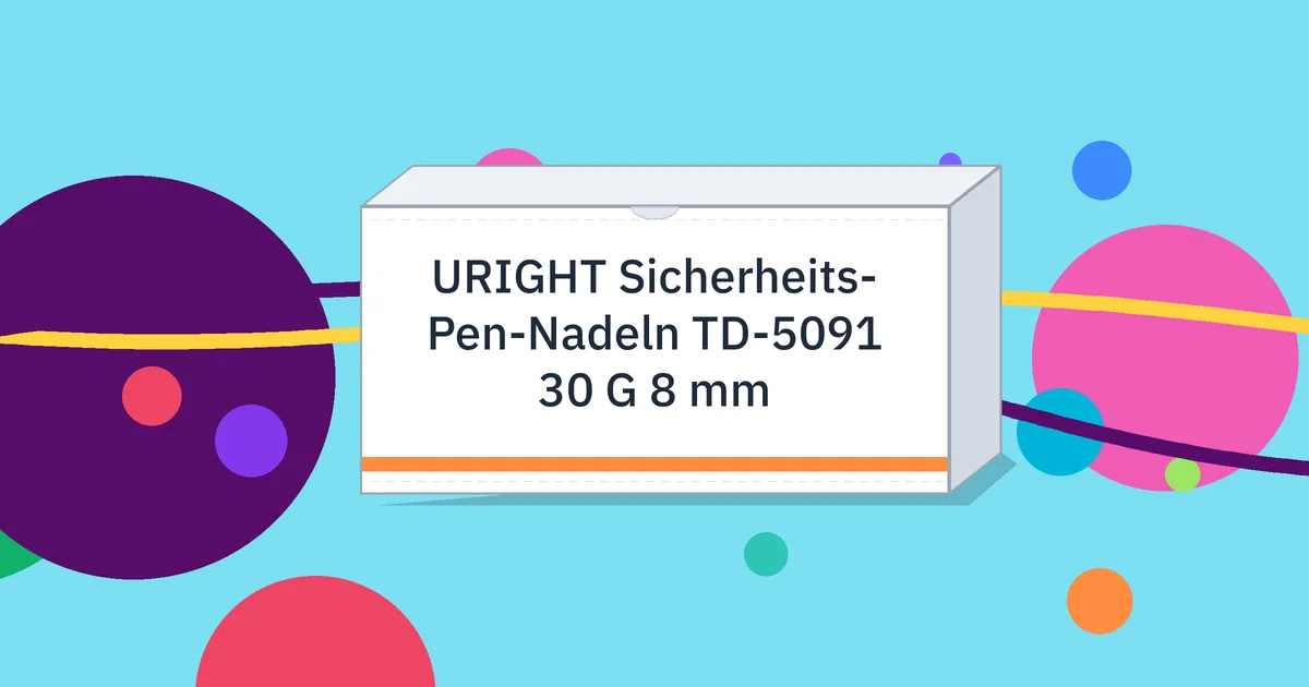 Symbolbild: Packung mit der Aufschrift URIGHT Sicherheits-Pen-Nadeln TD-5091 30 G 8 mm (PZN 15233253) – Verfügbarkeit und Bezug in Apotheken in Frankfurt am Main