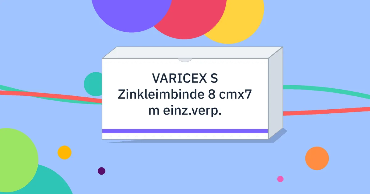 Symbolbild: Packung mit der Aufschrift VARICEX S Zinkleimbinde 8 cmx7 m einz.verp. (PZN 19814082) – Verfügbarkeit und Bezug in Apotheken in Frankfurt am Main