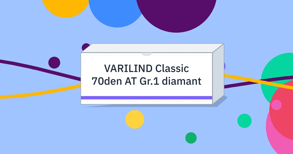Symbolbild: Packung mit der Aufschrift VARILIND Classic 70den AT Gr.1 diamant (PZN 09521918) – Verfügbarkeit und Bezug in Apotheken in Frankfurt am Main