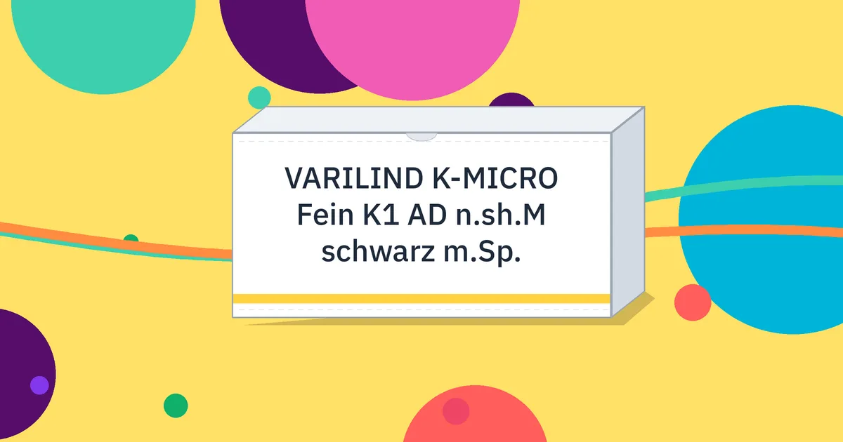 Symbolbild: Packung mit der Aufschrift VARILIND K-MICRO Fein K1 AD n.sh.M schwarz m.Sp. (PZN 20557727) – Verfügbarkeit und Bezug in Apotheken in Frankfurt am Main