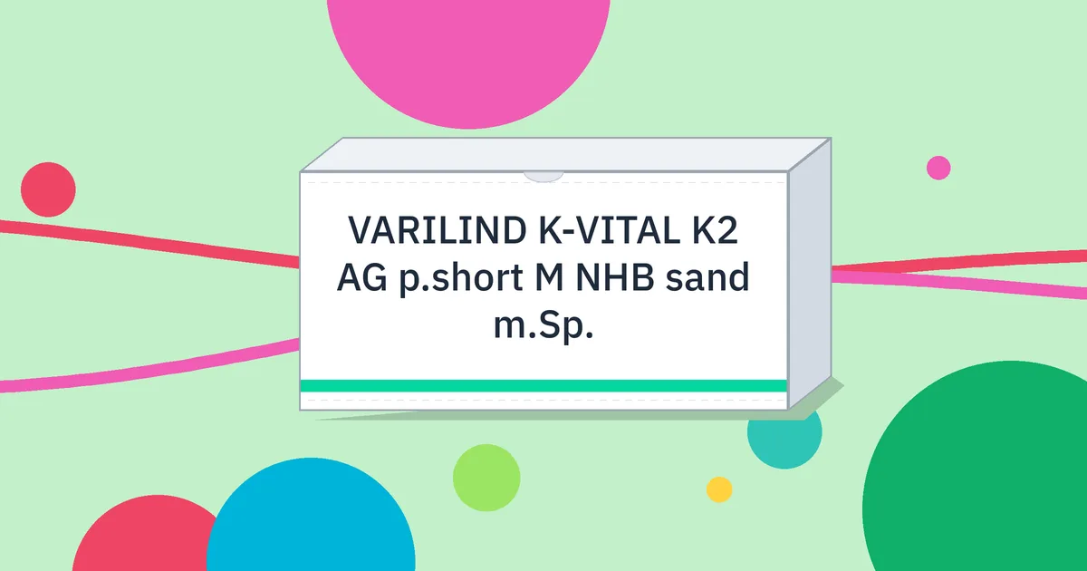 Symbolbild: Packung mit der Aufschrift VARILIND K-VITAL K2 AG p.short M NHB sand m.Sp. (PZN 20564302) – Verfügbarkeit und Bezug in Apotheken in Frankfurt am Main