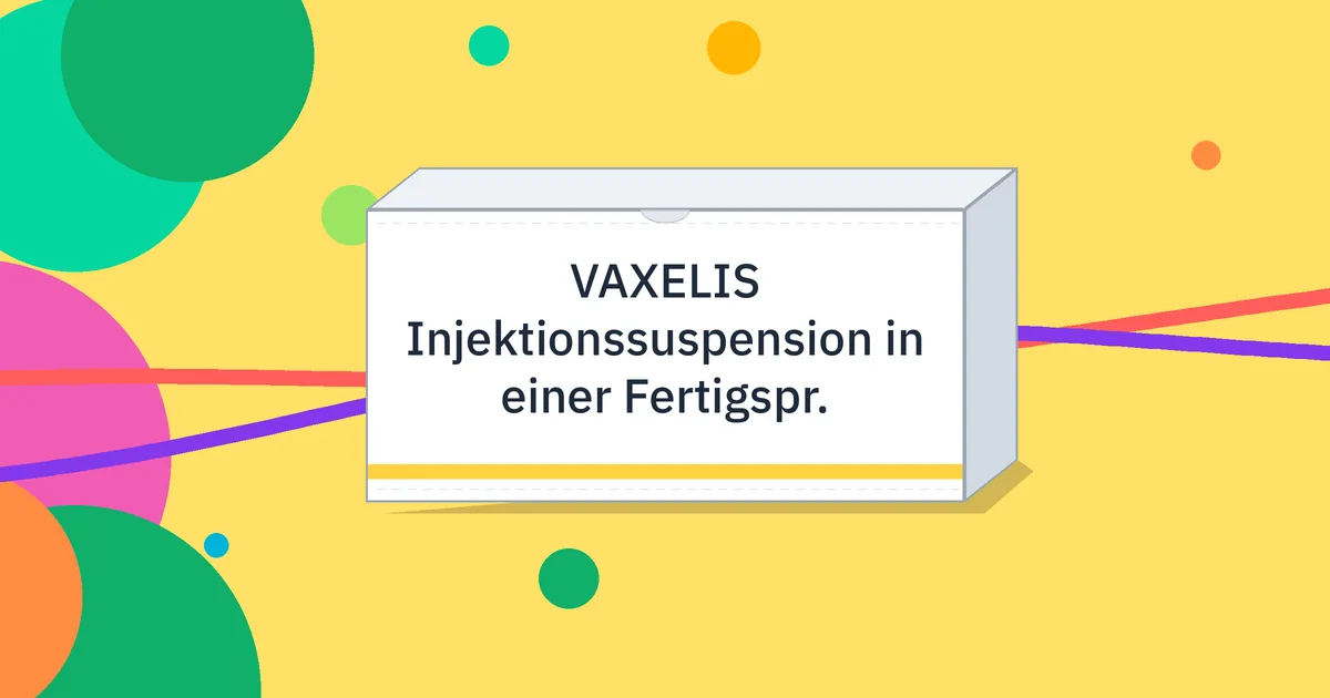 Symbolbild: Packung mit der Aufschrift VAXELIS Injektionssuspension in einer Fertigspr. (PZN 16581714) – Verfügbarkeit und Bezug in Apotheken in Frankfurt am Main