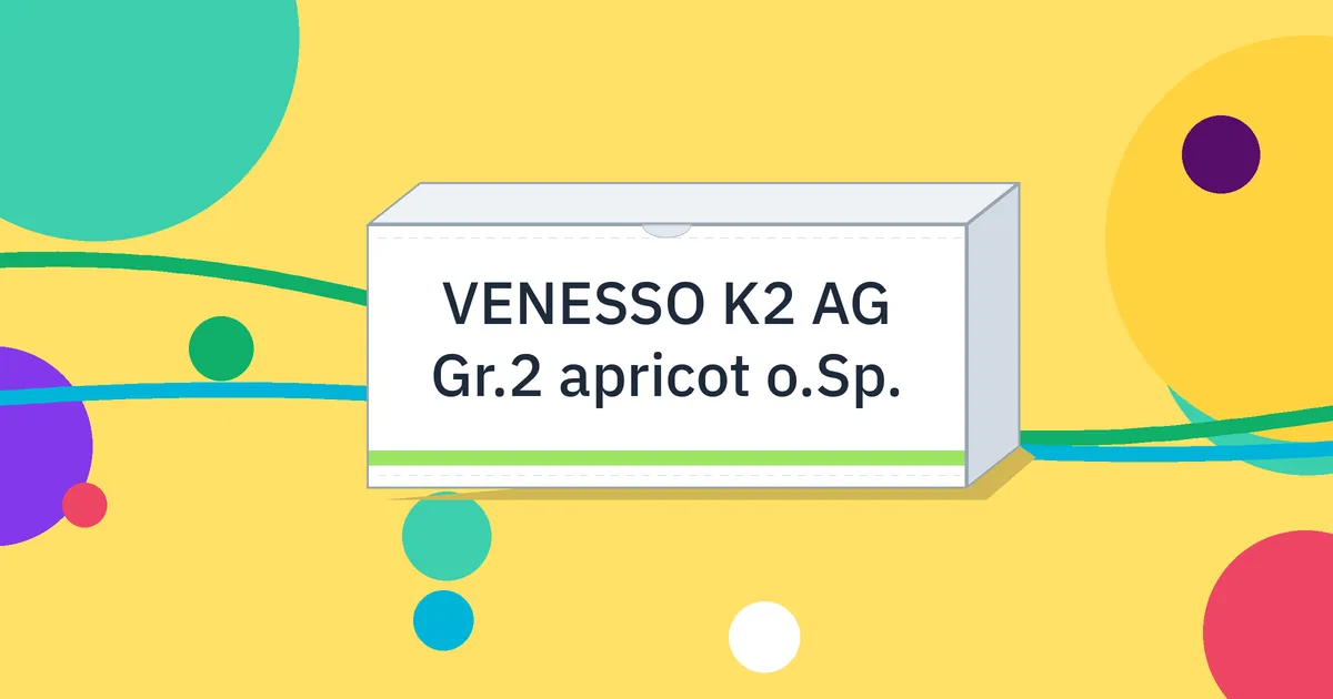 Symbolbild: Packung mit der Aufschrift VENESSO K2 AG Gr.2 apricot o.Sp. (PZN 03279511) – Verfügbarkeit und Bezug in Apotheken in Frankfurt am Main