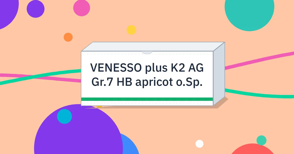 Symbolbild: Packung mit der Aufschrift VENESSO plus K2 AG Gr.7 HB apricot o.Sp. (PZN 03297153) – Verfügbarkeit und Bezug in Apotheken in Frankfurt am Main