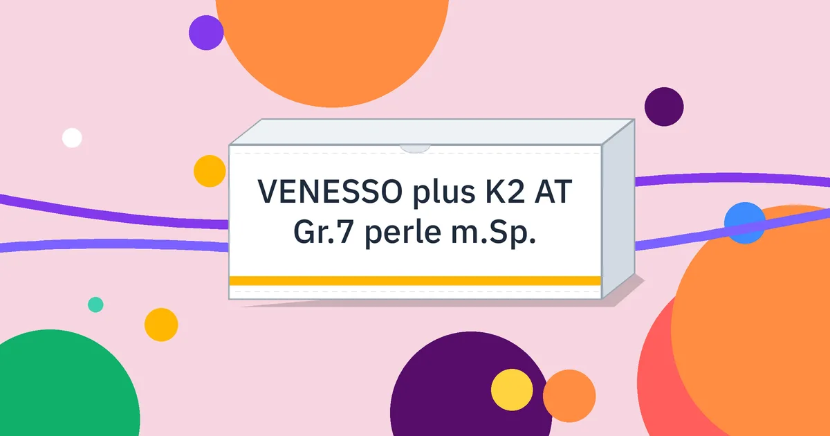Symbolbild: Packung mit der Aufschrift VENESSO plus K2 AT Gr.7 perle m.Sp. (PZN 03285948) – Verfügbarkeit und Bezug in Apotheken in Frankfurt am Main