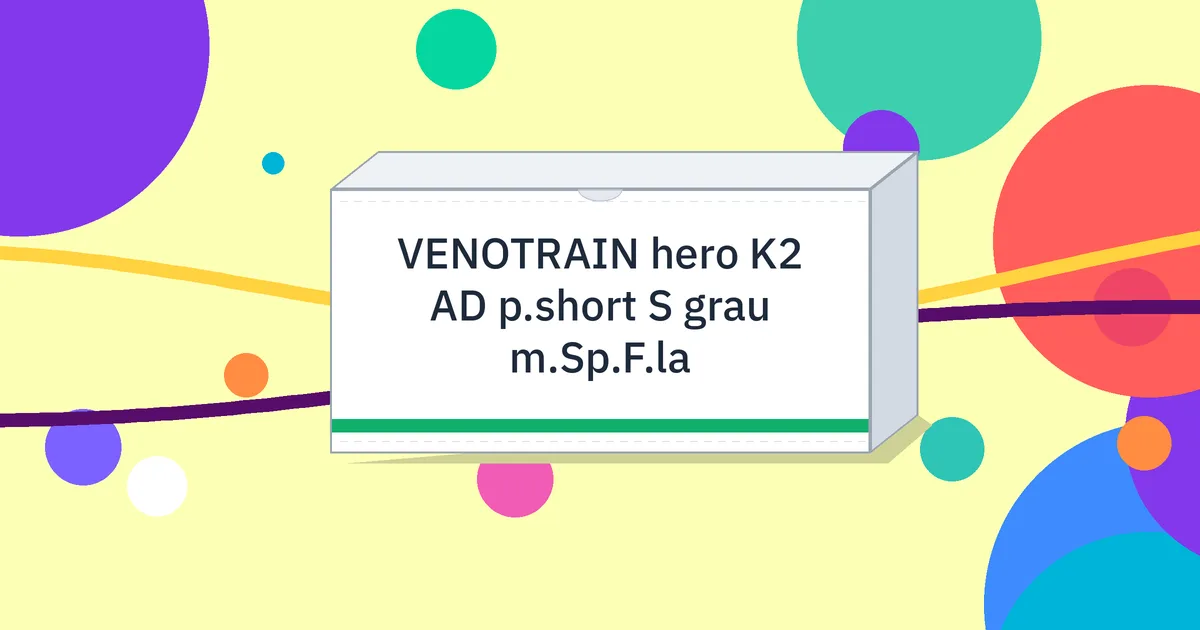 Symbolbild: Packung mit der Aufschrift VENOTRAIN hero K2 AD p.short S grau m.Sp.F.la (PZN 19190575) – Verfügbarkeit und Bezug in Apotheken in Frankfurt am Main