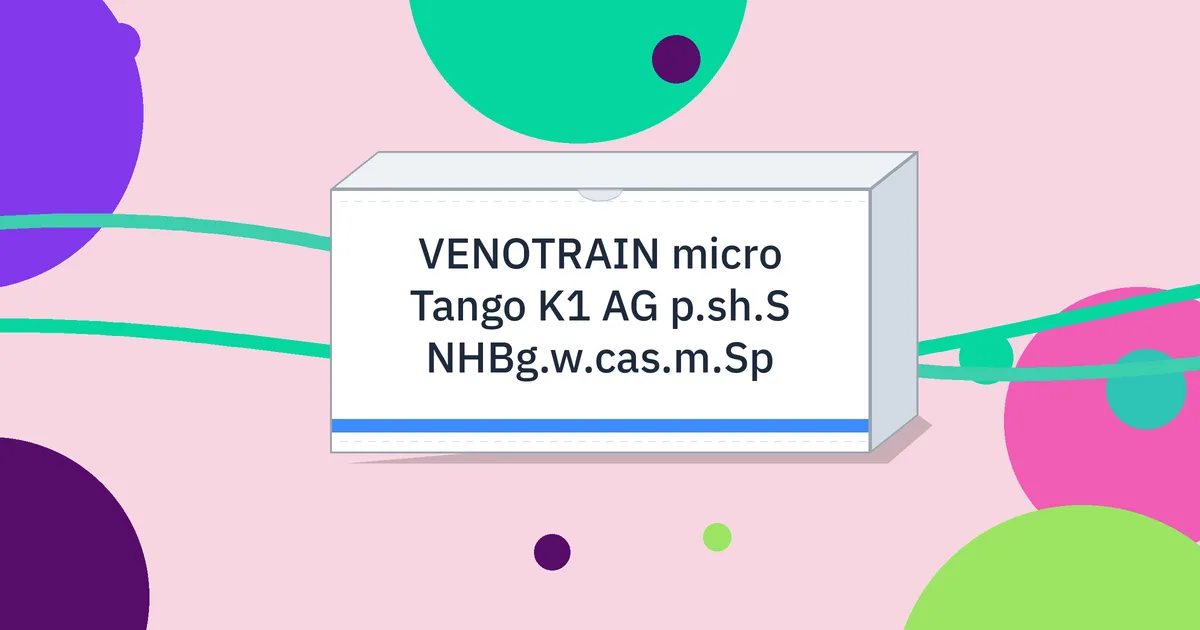 Symbolbild: Packung mit der Aufschrift VENOTRAIN micro Tango K1 AG p.sh.S NHBg.w.cas.m.Sp (PZN 20765182) – Verfügbarkeit und Bezug in Apotheken in Frankfurt am Main