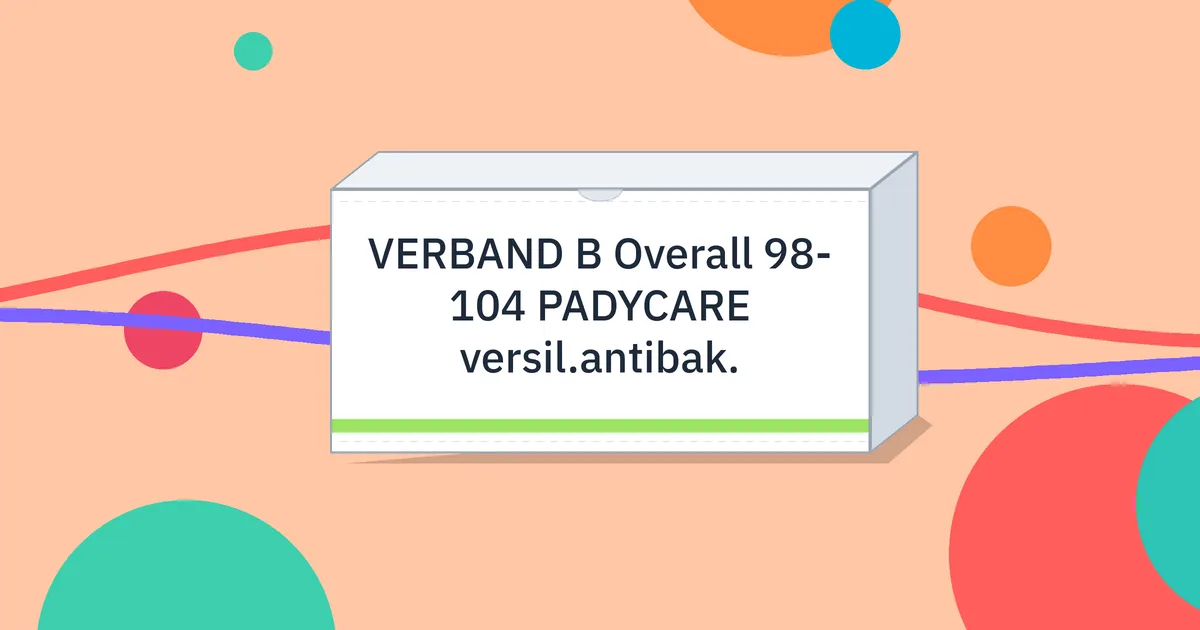 Symbolbild: Packung mit der Aufschrift VERBAND B Overall 98-104 PADYCARE versil.antibak. (PZN 10940342) – Verfügbarkeit und Bezug in Apotheken in Frankfurt am Main