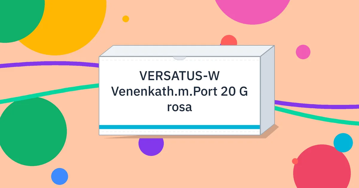 Symbolbild: Packung mit der Aufschrift VERSATUS-W Venenkath.m.Port 20 G rosa (PZN 01175612) – Verfügbarkeit und Bezug in Apotheken in Frankfurt am Main