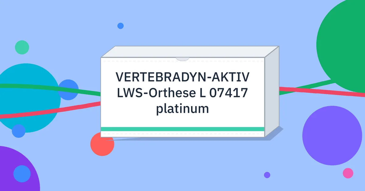 Symbolbild: Packung mit der Aufschrift VERTEBRADYN-AKTIV LWS-Orthese L 07417 platinum (PZN 05543024) – Verfügbarkeit und Bezug in Apotheken in Frankfurt am Main