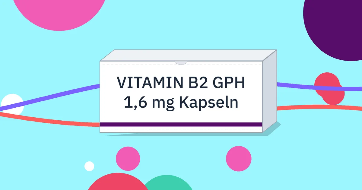 Symbolbild: Packung mit der Aufschrift VITAMIN B2 GPH 1,6 mg Kapseln (PZN 02552034) – Verfügbarkeit und Bezug in Apotheken in Frankfurt am Main