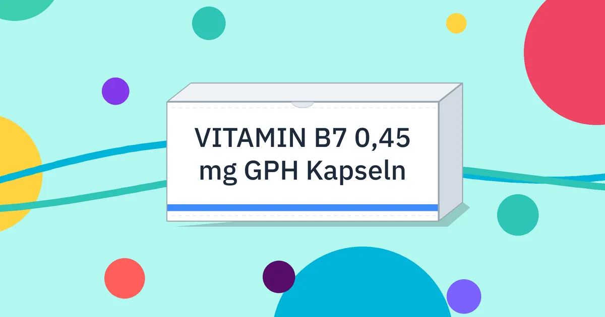 Symbolbild: Packung mit der Aufschrift VITAMIN B7 0,45 mg GPH Kapseln (PZN 09749573) – Verfügbarkeit und Bezug in Apotheken in Frankfurt am Main