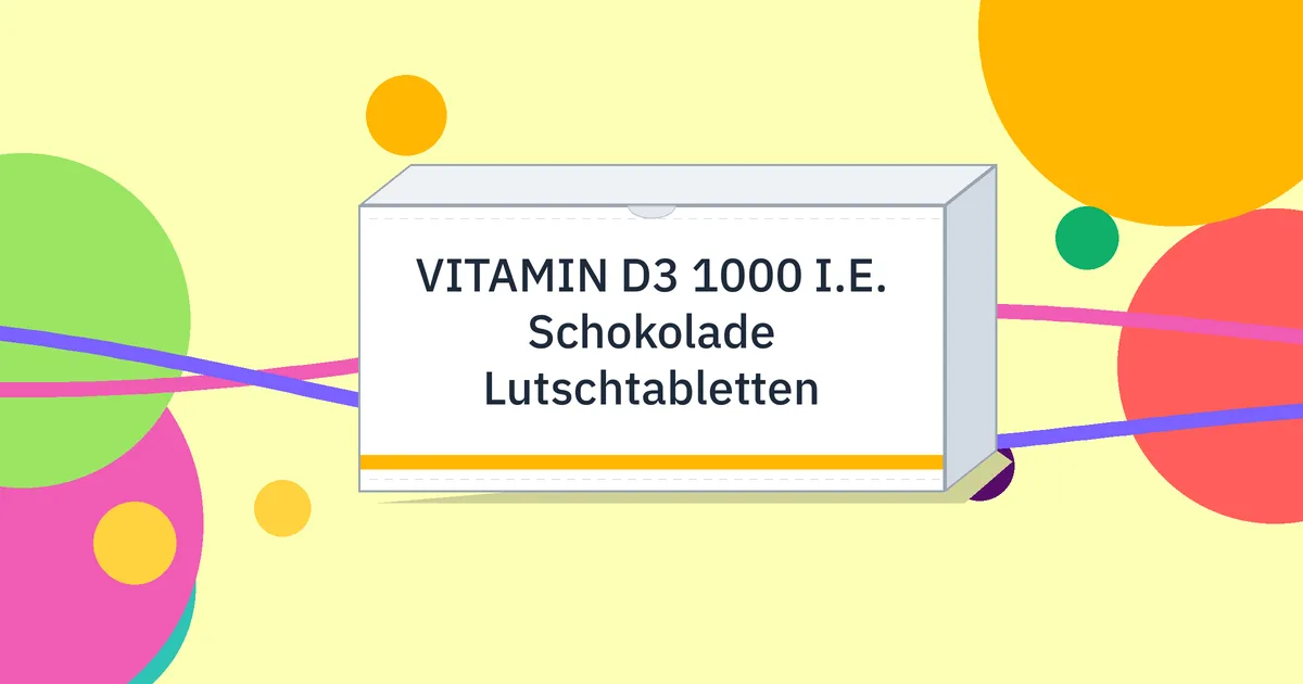 Symbolbild: Packung mit der Aufschrift VITAMIN D3 1000 I.E. Schokolade Lutschtabletten (PZN 18225188) – Verfügbarkeit und Bezug in Apotheken in Frankfurt am Main