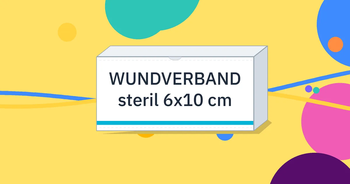 Symbolbild: Packung mit der Aufschrift WUNDVERBAND steril 6x10 cm (PZN 10821531) – Verfügbarkeit und Bezug in Apotheken in Frankfurt am Main