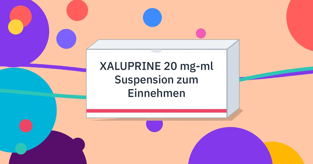 Symbolbild: Packung mit der Aufschrift XALUPRINE 20 mg-ml Suspension zum Einnehmen (PZN 16870306) – Verfügbarkeit und Bezug in Apotheken in Frankfurt am Main