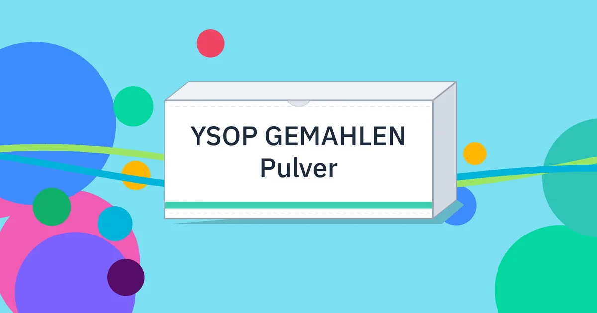 Symbolbild: Packung mit der Aufschrift YSOP GEMAHLEN Pulver (PZN 16325856) – Verfügbarkeit und Bezug in Apotheken in Frankfurt am Main