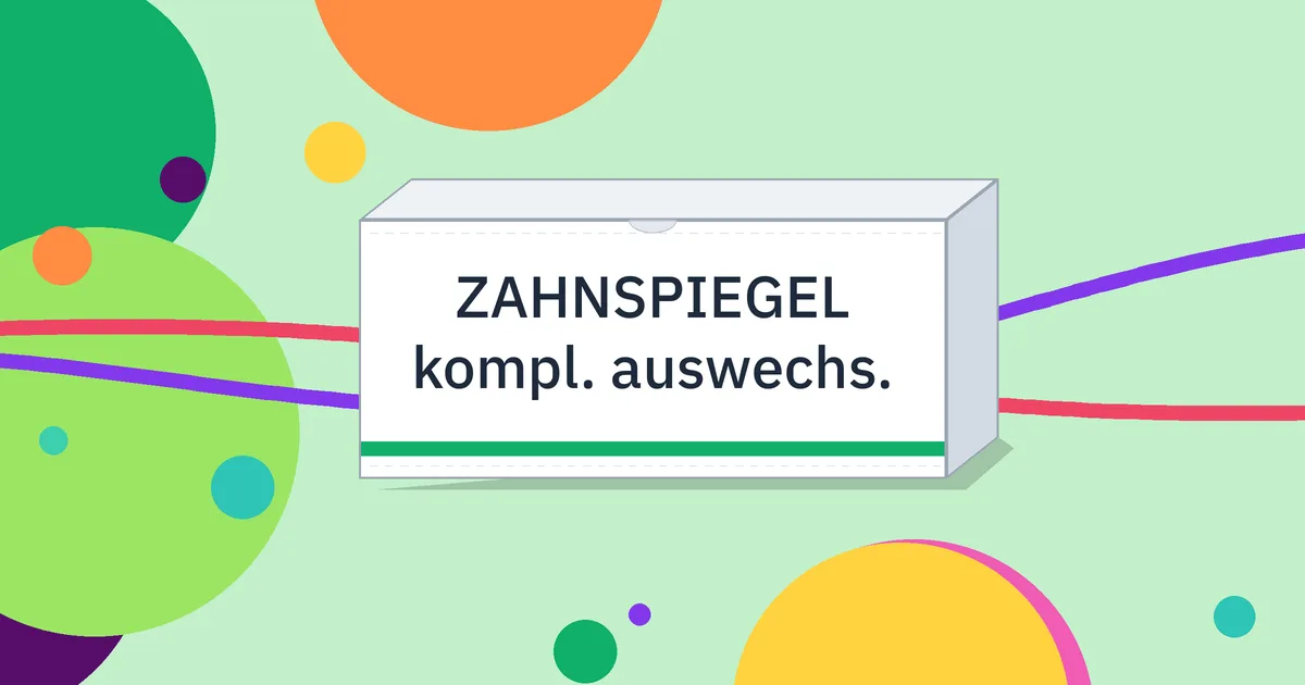 Symbolbild: Packung mit der Aufschrift ZAHNSPIEGEL kompl. auswechs. (PZN 02446757) – Verfügbarkeit und Bezug in Apotheken in Frankfurt am Main