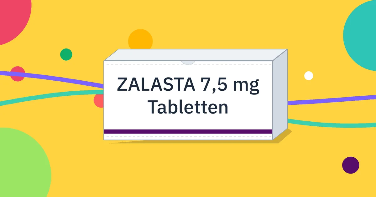 Symbolbild: Packung mit der Aufschrift ZALASTA 7,5 mg Tabletten (PZN 09097685) – Verfügbarkeit und Bezug in Apotheken in Frankfurt am Main