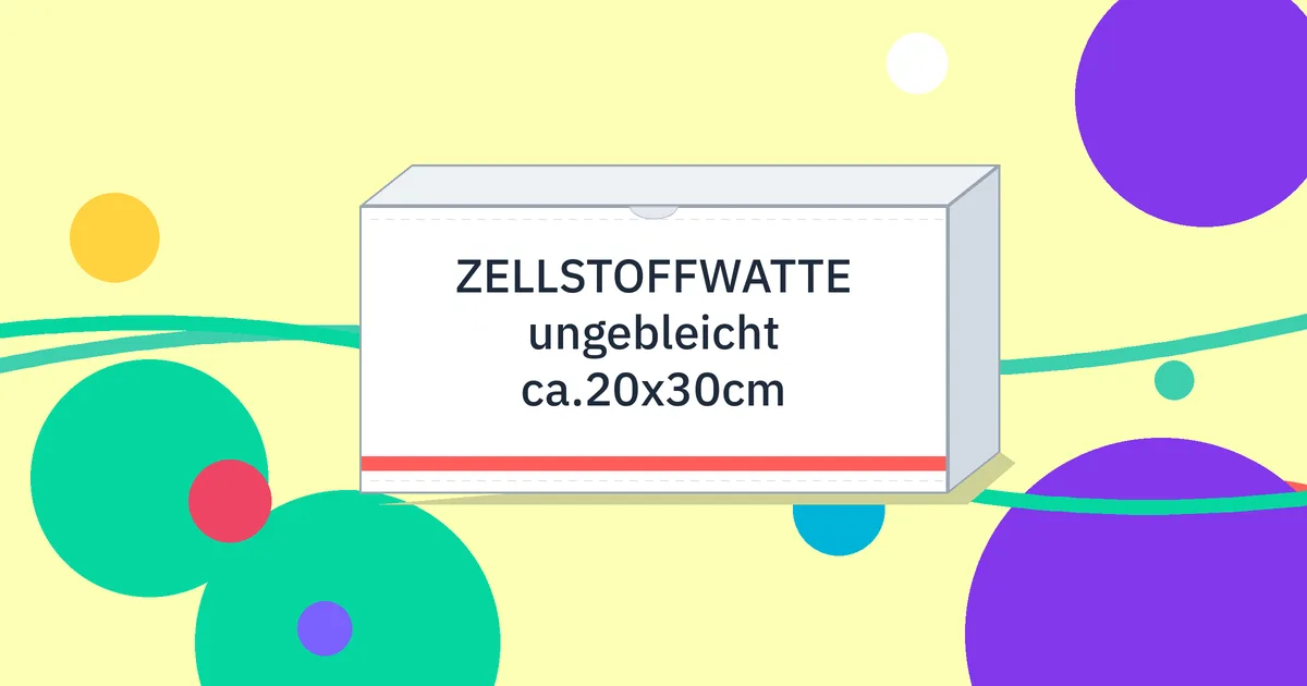 Symbolbild: Packung mit der Aufschrift ZELLSTOFFWATTE ungebleicht ca.20x30cm (PZN 04239382) – Verfügbarkeit und Bezug in Apotheken in Frankfurt am Main