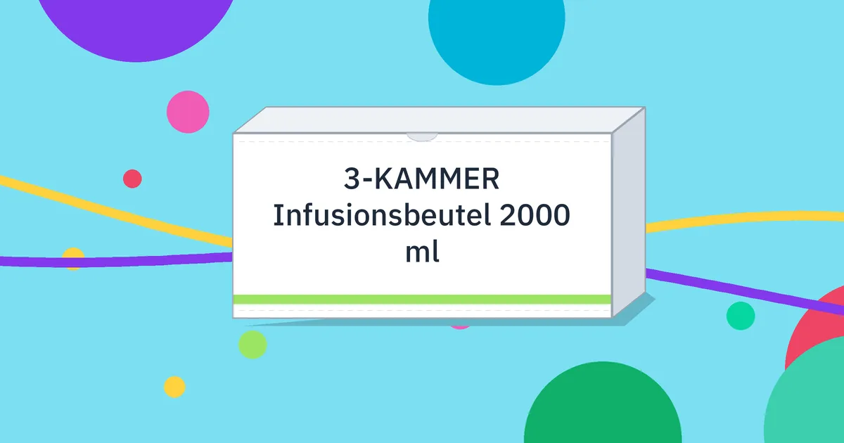Symbolbild: Packung mit der Aufschrift 3-KAMMER Infusionsbeutel 2000 ml (PZN 06142971) – Verfügbarkeit und Bezug in Apotheken in Frankfurt am Main