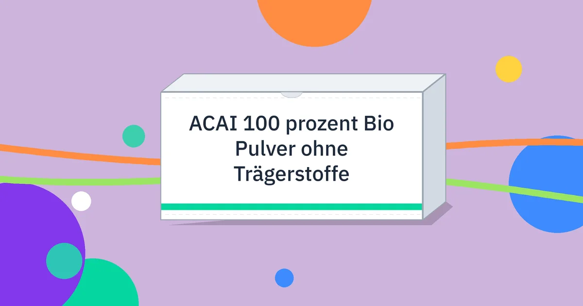 Symbolbild: Packung mit der Aufschrift ACAI 100 prozent Bio Pulver ohne Trägerstoffe (PZN 14004059) – Verfügbarkeit und Bezug in Apotheken in Frankfurt am Main