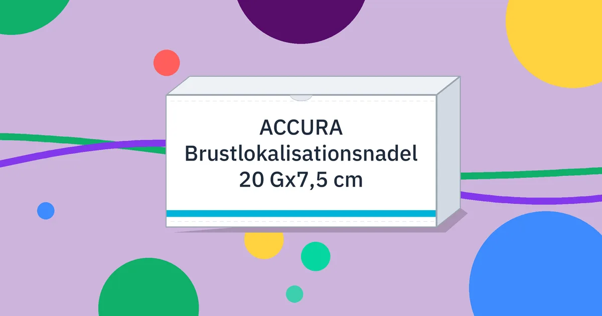 Symbolbild: Packung mit der Aufschrift ACCURA Brustlokalisationsnadel 20 Gx7,5 cm (PZN 06772488) – Verfügbarkeit und Bezug in Apotheken in Frankfurt am Main
