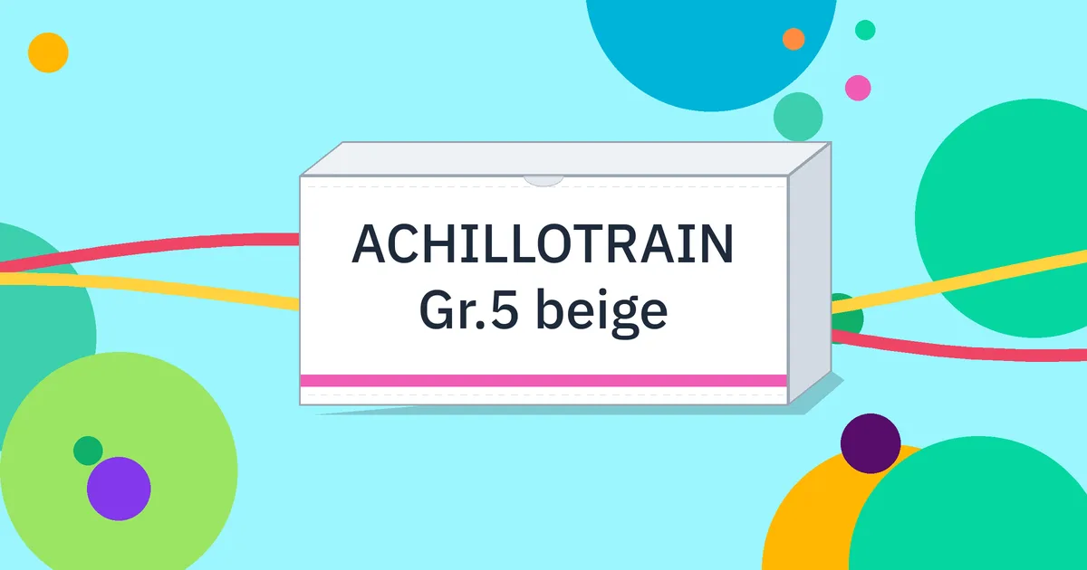 Symbolbild: Packung mit der Aufschrift ACHILLOTRAIN Gr.5 beige (PZN 19226155) – Verfügbarkeit und Bezug in Apotheken in Frankfurt am Main